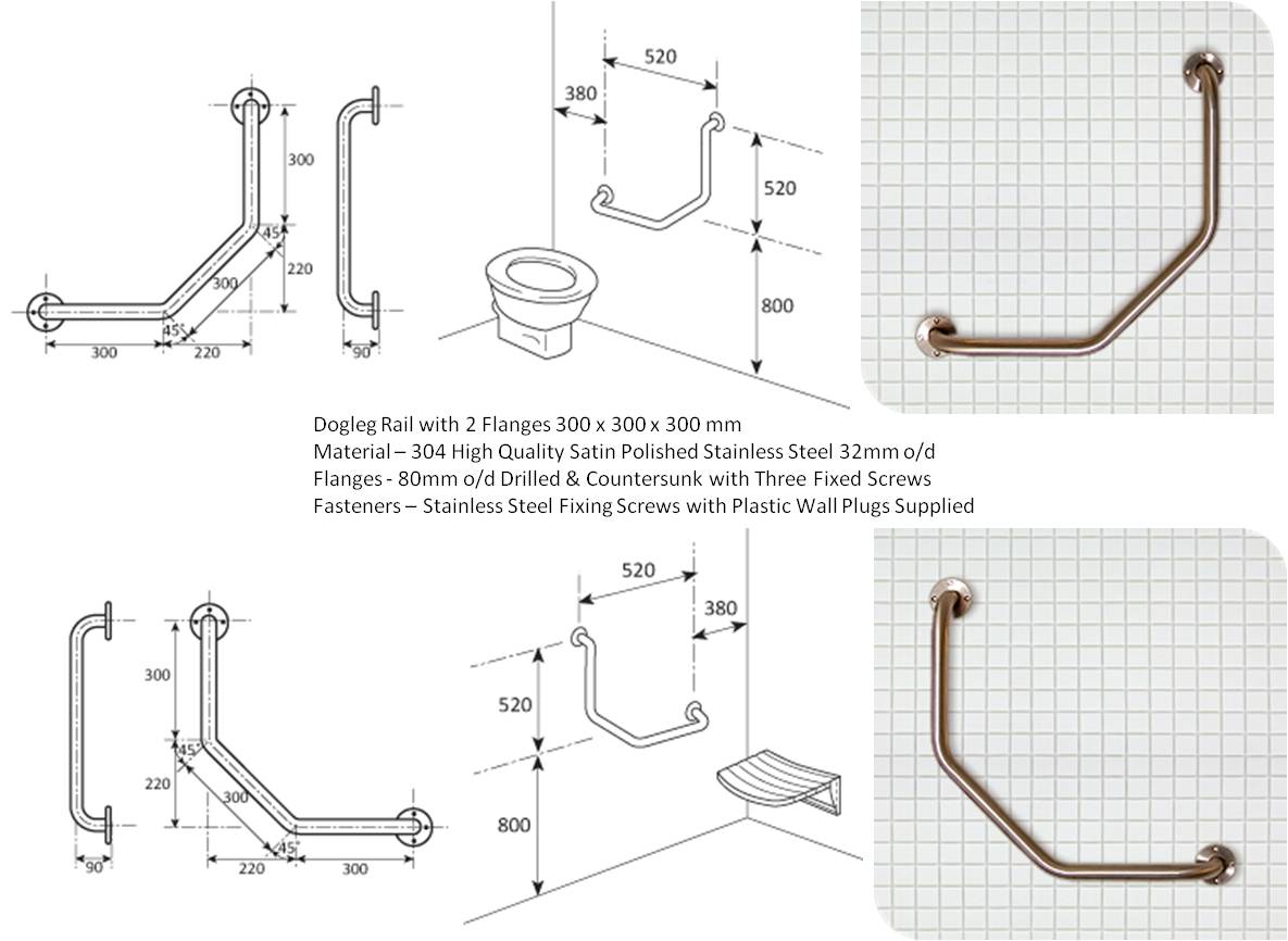 GRAB RAILS & RAMPS: Dogleg rail with 2 flanges